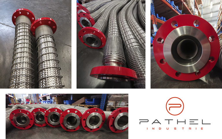 Tuyaux onduleux renforcés avec ressorts et brides inox rouge by Pathel